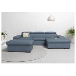 Ecksofa Home Affaire "Alberto L-Form" Sofas Gr. B/H/T: 286cm x 73cm x 174cm, NaturLEDER-NaturLEDER, Recamiere rechts, mit Bettfunktion-Bett mit Leder bezogen, blau (graublau) wahlweise mit Bettfunktion, inkl. Kopfteilverstellung, Recamiere