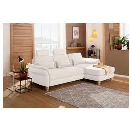 Ecksofa Home Affaire "Palace L-Form" Sofas Gr. B/H/T: 266cm x 89cm x 164cm, Struktur fein, Recamiere rechts, ohne Bettfunktion-ohne Bettkasten, beige (natur) incl. Sitztiefenverstellung, wahlweise mit Bettfunktion und Stauraum