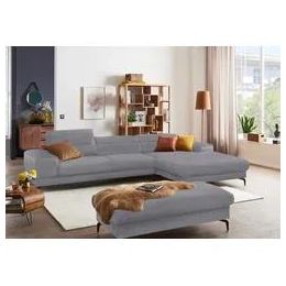 Ecksofa W.Schillig "piedroo" Sofas Gr. B/H/T: 343cm x 70cm x 193cm, Chenille-Flachgewebe R66, Longchair rechts, mit Kopfteilverstellung-ohne Sitztiefenverstellung, grau (dolphin r66) Kopfteilverstellung, wahlweise mit Sitztiefenverstellung, Breite 343cm