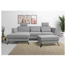 Sit & More Ecksofa SIT & MORE "Olsen L-Form" Sofas Gr. B/H/T: 261cm x 88cm x 172cm, Samtoptik, Recamiere links, ohne Bettfunktion-ohne Bettkasten-mit Sitztiefenverstellung, grau (hellgrau) inklusive Sitztiefenverstellung, wahlweise mit Bettfunktion, 15cm hoch