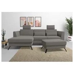 Sit & More Ecksofa SIT & MORE "Olsen L-Form", grau (hellgrau), B:261cm H:88cm T:172cm, 100% Polyester, Sofas, inklusive Sitztiefenverstellung, wahlweise mit Bettfunktion, 15cm hoch