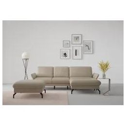 Sit & More Ecksofa SIT & MORE "Fashion L-Form" Sofas Gr. B/H/T: 253cm x 84cm x 165cm, Luxus-Microfaser mit Prägung, Recamiere rechts, mit Kopfteilverstellung-mit Vorziehsitz, motorisch-mit Metallfuesse schwarz matt, beige wahlweise mit Kopfteilverstellung und Vorziehsitz, motorisch