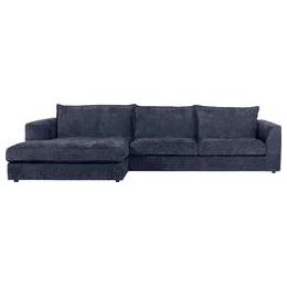 Ecksofa furninova "Big Band Dawn" Sofas Gr. B/H/T: 334cm x 87cm x 157cm, Velourstoff grob, Recamiere links-Armlehne rechts, ohne Bettfunktion, blau (midnight blue) im skandinavischen Design