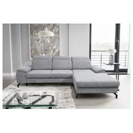 Ecksofa WERK2 "Panama L-Form" Sofas Gr. B/H/T: 275cm x 98cm x 184cm, Struktur weich, Recamiere rechts, Schlaffunktion, Bettkasten, verstellbare Kopfteile, grau (hellgrau) Modernes Sofa mit Schlaffunktion, Bettkasten, Kopfteile verstellbar