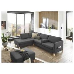 Ecksofa "Mailo L-Form", grau (anthrazit), B:255cm H:82cm, ATLANTIC HOME COLLECTION, Sofas, mit Seitentaschen und Ottomane, mit Massivholzfüßen