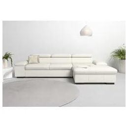 Ecksofa Home Affaire "Alberto L-Form" Sofas Gr. B/H/T: 286cm x 73cm x 174cm, NaturLEDER, Recamiere rechts, ohne Bettfunktion, weiß (altweiß) mit Kopfteilverstellung, wahlweise Bettfunktion