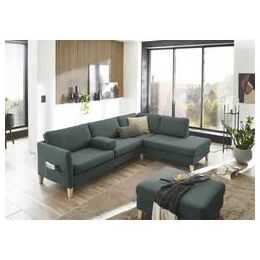 Ecksofa ATLANTIC HOME COLLECTION "Mailo L-Form" Sofas Gr. B/H: 255cm x 82cm, Feinstruktur, Ottomane rechts, grün mit Seitentaschen und Ottomane, Massivholzfüßen