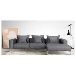 Guido Maria Kretschmer Home & Living Ecksofa GUIDO MARIA KRETSCHMER HOME & LIVING "JANTE L-Form" Sofas Gr. B/H/T: 332cm x 85cm x 175cm, Velvet, Recamiere rechts, grau (steel grau) wahlweise Recamiere links oder rechts, mit Chromfüßen