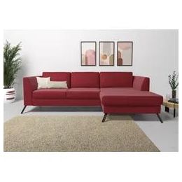 Sit & More Ecksofa SIT & MORE "Olsen L-Form" Sofas Gr. B/H/T: 261cm x 88cm x 172cm, Samtoptik, Recamiere rechts, ohne Bettfunktion-ohne Bettkasten-mit Sitztiefenverstellung, rot inklusive Sitztiefenverstellung, wahlweise mit Bettfunktion, 15cm hoch