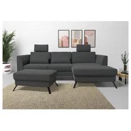 Sit & More Ecksofa SIT & MORE "Olsen L-Form" Sofas Gr. B/H/T: 261cm x 88cm x 172cm, Flachgewebe, Recamiere rechts, ohne Bettfunktion-ohne Bettkasten-mit Sitztiefenverstellung, grau (anthrazit) inklusive Sitztiefenverstellung, wahlweise mit Bettfunktion, 15cm hoch