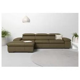 Ecksofa Home Affaire "Alberto L-Form" Sofas Gr. B/H/T: 286cm x 73cm x 174cm, Material, Recamiere links, mit Bettfunktion-Bett mit Stoff bezogen, grün (olive) wahlweise mit Bettfunktion, inkl. Kopfteilverstellung, Recamiere