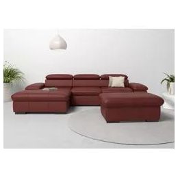 Ecksofa Home Affaire "Alberto L-Form" Sofas Gr. B/H/T: 286cm x 73cm x 174cm, Material, Recamiere links, mit Bettfunktion, rot (merlot) mit Kopfteilverstellung, wahlweise Bettfunktion