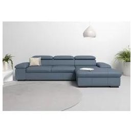 Ecksofa Home Affaire "Alberto L-Form" Sofas Gr. B/H/T: 286cm x 73cm x 174cm, Material, Recamiere rechts, mit Bettfunktion, blau (graublau) mit Kopfteilverstellung, wahlweise Bettfunktion