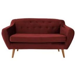 2-Sitzer Andas "Renne" Sofas Gr. B/H/T: 128cm x 78cm x 73cm, Samtvelours, rot (bordeaux) mit Heftung im Rücken skandinavischem Stil