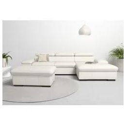 Ecksofa Home Affaire "Alberto L-Form" Sofas Gr. B/H/T: 286cm x 73cm x 174cm, Material, Recamiere rechts, mit Bettfunktion, weiß (altweiß) mit Kopfteilverstellung, wahlweise Bettfunktion