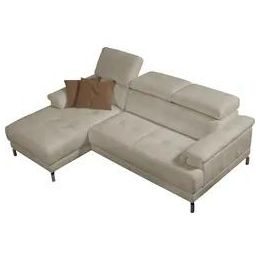 Ecksofa Egoitaliano "Soul, Design und Sitzkomfort auf hohem Niveau, tolle Details, L-Form" Sofas Gr. B/H/T: 250 cm x 99 cm x 166 cm, Luxus-Microfaser Lederoptik, Recamiere links, mit Kopfteilverstellung, grau (opal grau) mit Recamiere, inkl. Kopfteilverstellung