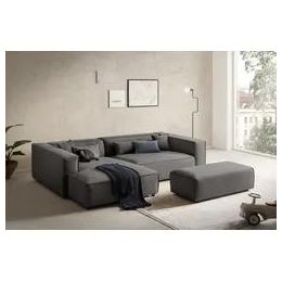 Polsterecke LeGer Home by Lena Gercke "PIARA XXL, L-Form mit Schlaffunktion, Big-Sofa in Cord o. Leinenoptik" Sofas Gr. B/T: 288 cm x 198 cm, Flachgewebe, Ottomane links, grau (anthrazit) Hocker stellbar zum Schlafsofa (Krokodilverbinder), tiefe Sitzfläche