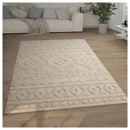 Hochflor-Teppich Paco Home "Genua 746" Teppiche Gr. B: 200cm, 34mm, L: 280cm, beige (creme) Uni Farben, Hoch-Tief Effekt, modernes Design, sehr weicher Flor