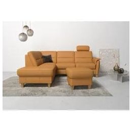 Ecksofa Home Affaire "Palmera L-Form" Sofas Gr. B/H/T: 236cm x 89cm x 212cm, Material, Ottomane links, ohne Bettfunktion-ohne Bettkasten, gelb (curry) Federkern, wahlweise mit Bettfunktion und mitohne Stauraum