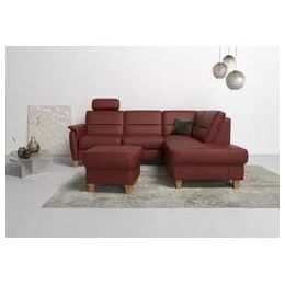 Ecksofa Home Affaire "Palmera L-Form" Sofas Gr. B/H/T: 236 cm x 89 cm x 212 cm, Material, Ottomane rechts, mit Bettfunktion-mit Bettkasten-Bett im Stoff bezogen, rot (merlot) Federkern, wahlweise mit Bettfunktion und mitohne Stauraum