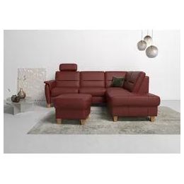 Ecksofa Home Affaire "Palmera L-Form" Sofas Gr. B/H/T: 236cm x 89cm x 212cm, Material, Ottomane rechts, ohne Bettfunktion-ohne Bettkasten, rot (merlot) Federkern, wahlweise mit Bettfunktion und mitohne Stauraum