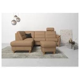 Ecksofa Home Affaire "Palmera L-Form" Sofas Gr. B/H/T: 236cm x 89cm x 212cm, Material, Ottomane links, ohne Bettfunktion-ohne Bettkasten, braun (cappuccino) Federkern, wahlweise mit Bettfunktion und mitohne Stauraum