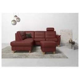 Ecksofa Home Affaire "Palmera L-Form" Sofas Gr. B/H/T: 236cm x 89cm x 212cm, Material, Ottomane links, mit Bettfunktion-mit Bettkasten-Bett im Stoff bezogen, rot (merlot) Federkern, wahlweise mit Bettfunktion und mitohne Stauraum