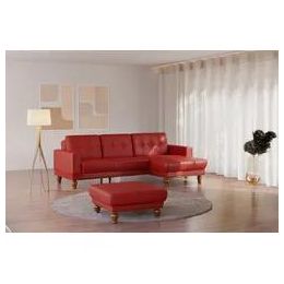 Sit & More Ecksofa SIT & MORE "Orient 5 V L-Form" Sofas Gr. B/H/T: 279cm x 90cm x 167cm, Kunstleder, Recamiere rechts, ohne Bettfunktion-ohne Bettkasten, rot (loud rot) mit Strass-Stein, wahlweise Bettfunktion und Bettkasten