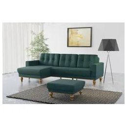 Sit & More Ecksofa SIT & MORE "Orient 5 V L-Form" Sofas Gr. B/H/T: 279cm x 90cm x 167cm, Samtoptik, Recamiere links, ohne Bettfunktion-ohne Bettkasten, grün (dunkelgrün) mit Strass-Stein, wahlweise Bettfunktion und Bettkasten