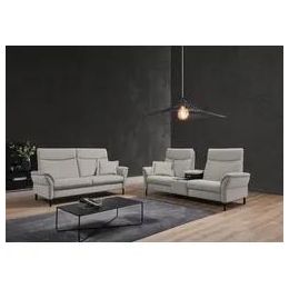 2-Sitzer Places of Style "Sisto, inklusive 2x Relaxfunktion motorisch mit Herz-Waage-Beschlag" Sofas Gr. B/H/T: 202 cm x 108 cm x 94 cm, Flachgewebe, mit Relaxfunktion beidseitig, beige (sand) Zwischenelement mit Tisch, Steckdose & USB-Ladestation