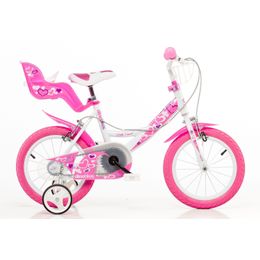 Kinderfahrrad DINO "Mädchenfahrrad 14 Zoll" Fahrräder Gr. 25 cm, 14 Zoll (35,56 cm), rosa Kinder mit Stützrädern, Korb und Puppensitz