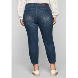 Stretch-Jeans sheego "Große Größen" Gr. 40, Normalgrößen, blau (blue denim) Damen Jeans Stretch in 78-Länge mit Destroyed-Effekten