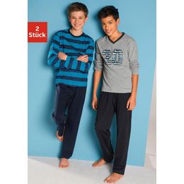 Pyjama AUTHENTIC LE JOGGER Gr. 182, blau (türkis, gestreift, grau, meliert) Kinder Homewear-Sets Pyjamas mit lässigem Druck und gedruckten Streifen