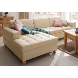 Ecksofa Home Affaire, B:266cm H:80cm T:162cm, beige, Struktur fein (100% Polyester);Chenille (100% Polyester);NaturLEDER (echtes Rindsleder) auf