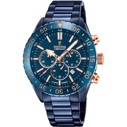 Chronograph Festina "Keramik Kollektion, F20576/1" Armbanduhren blau (metallicblau) Herren Quarzuhren Armbanduhr, Quarzuhr, Herrenuhr, Stoppfunktion