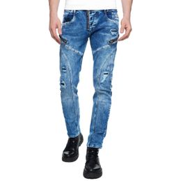 Straight-Jeans Rusty Neal "MORI" Gr. 29, Länge 32, blau (blau, denim) Herren Jeans Straight Fit mit trendigen Zierelementen