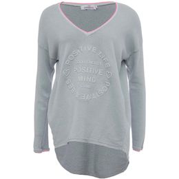 Sweatshirt Zwillingsherz Gr. LXL, grau Damen Sweatshirts V-Ausschnitt mit Kontrastnaht