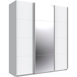 Schwebetürenschrank wimex "Norderstedt", weiß (weiß, spiegel), B:180cm H:210cm T:64cm, Spanplatte, Schränke, INKLUSIVE 2 Stoffboxen und 2 zusätzliche Einlegeböden, mit Spiegel