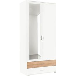 Kleiderschrank Rauch "Noosa" Schränke Gr. B/H/T: 85 cm x 188 cm x 52 cm, 2 St., weiß (weiß, struktureichefarben hell) mit Spiegel und Schubkästen