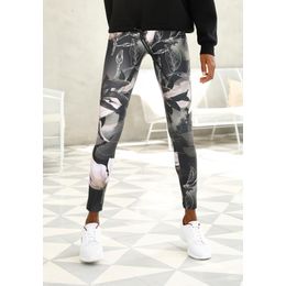 active by Lascana LASCANA ACTIVE Damen Leggings "Tropical", Gr. S, bunt, Obermaterial: 94% Baumwolle, 6% Elasthan, gemustert, Hosen, mit abstraktem Blumenprint,