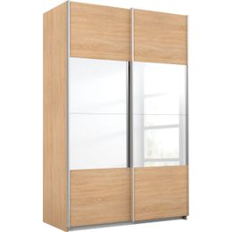 Schwebetürenschrank Rauch, B:136cm H:210cm T:62cm, braun, Schränke, "Quadra", mit Spiegelelementen