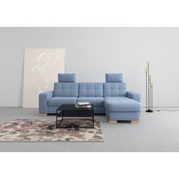 Sit & More Ecksofa SIT & MORE, B:252cm H:82cm T:161cm, blau, Wohnzimmer, Sofas, "Quincy L-Form", wahlweise mit Bettfunktion und Bettkasten