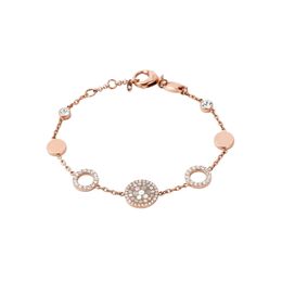 Armband Fossil "Pearl Disc Station, JF01739791", rosa (roségoldfarben, perlmuttfarben, kristallweiß, kristallweiß), Armbänder, Damen, Edelstahl, mit Glasstein, mit Perlmutt