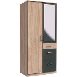 Kleiderschrank wimex "Click" Schränke Gr. B/H/T: 90 cm x 199 cm x 58 cm, 2 St., grau (struktureichefarben hell, graphitfarben) Drehtürenschrank Kleiderschrank Drehtürenschränke Schränke mit Spiegel