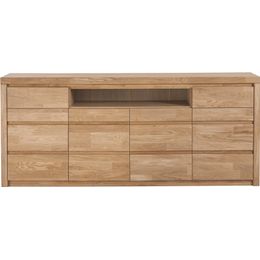 Kommode Home Affaire "Silkeborg" Sideboards Gr. B/H/T: 200 cm x 85 cm x 35 cm, Holzwerkstoff eichefarben (Korpus) / Massivholz Eiche (Front), braun (eiche teilmassiv) Breite 200 cm