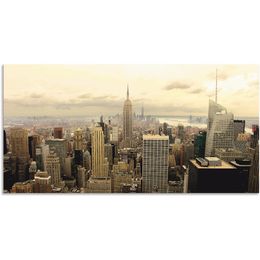 Wandbild Artland "Skyline Manhattan - New York" Bilder Gr. B/H: 100 cm x 50 cm, Alu-Dibond-Druck Amerika, 1 St., beige (natur) Kunstdrucke als Alubild, Outdoorbild, Leinwandbild, Poster, Wandaufkleber