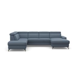 Sit & More Wohnlandschaft SIT & MORE, B:333cm T:226cm, blau, Sofas, "Scarlett U-Form", inklusive Kopfteilverstellung, wahlweise mit Bettfunktion, Bettkasten