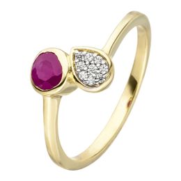 Jobo Damen Fingerring, 52, Gelbgold 333, rot, Gelbgold 333, Fingerringe, 333 Gold mit Rubin und 9 Zirkonia
