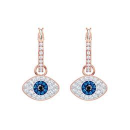 Paar Creolen Swarovski "Duo Evil Eye, mehrfarbig, rosé Vergoldung, 5425857" Ohrringe Gr. Metall, rosegold (roségoldfarben, blau, kristallweiß, blau) Damen mit Swarovski Kristall - Einhänger abnehmbar