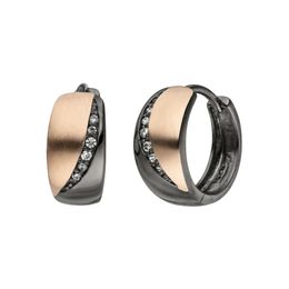 Jobo Damen Paar Creolen, 14,4mm, Silber 925 (Sterlingsilber), silber, Silber 925 (Sterlingsilber), Ohrringe, 925 Silber schwarz bicolor mit 12